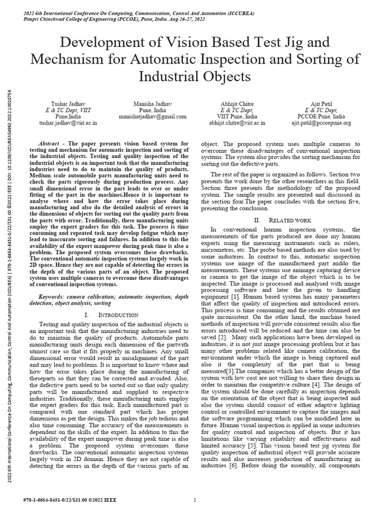 Development of Vision Based Test Jig and Mechanism For Automatic ...