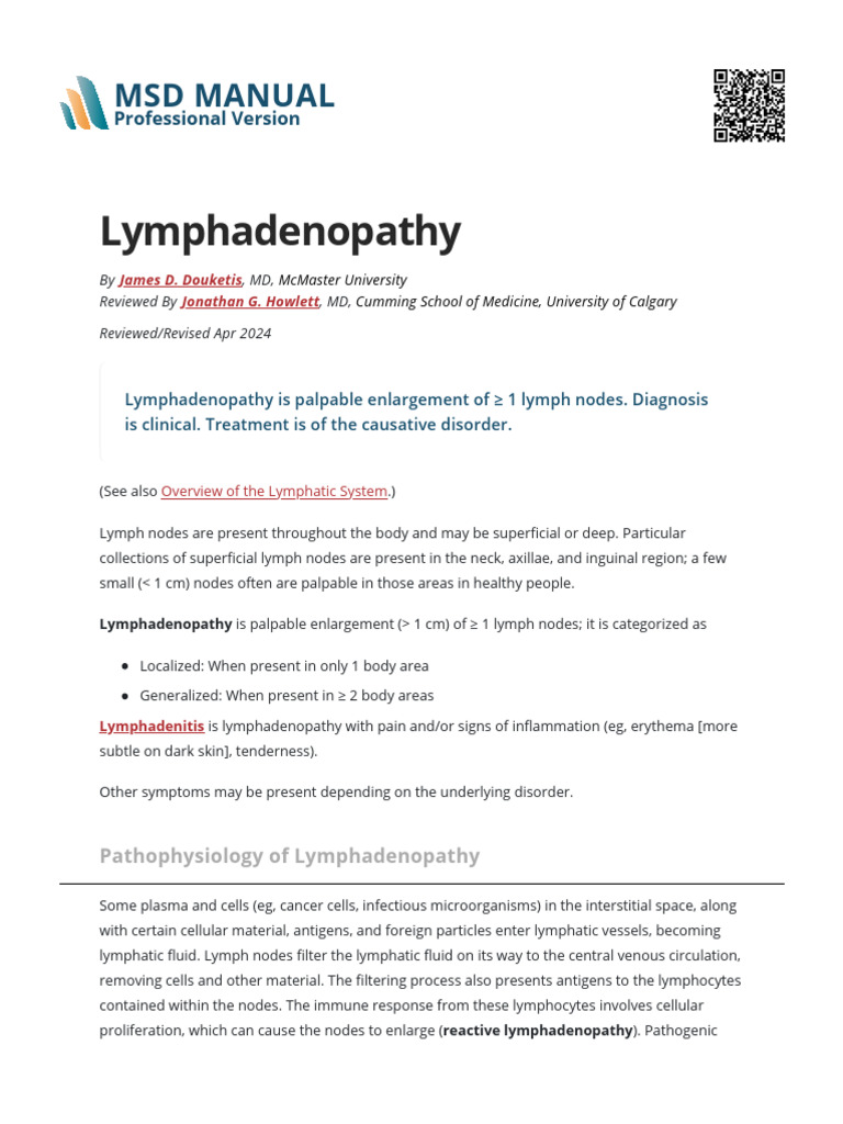 Understanding Lymphadenopathy Causes | PDF | Lymphatic System | Lymph Node