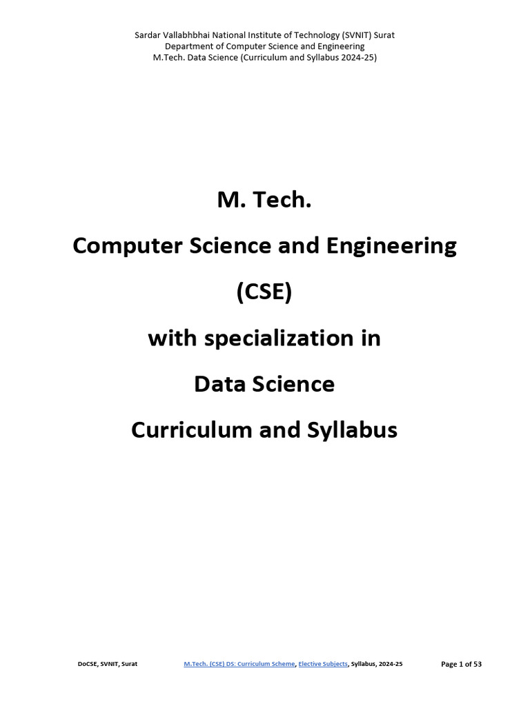 MTech CSE DS Curriculum Syllabus | PDF | Machine Learning | Stochastic ...