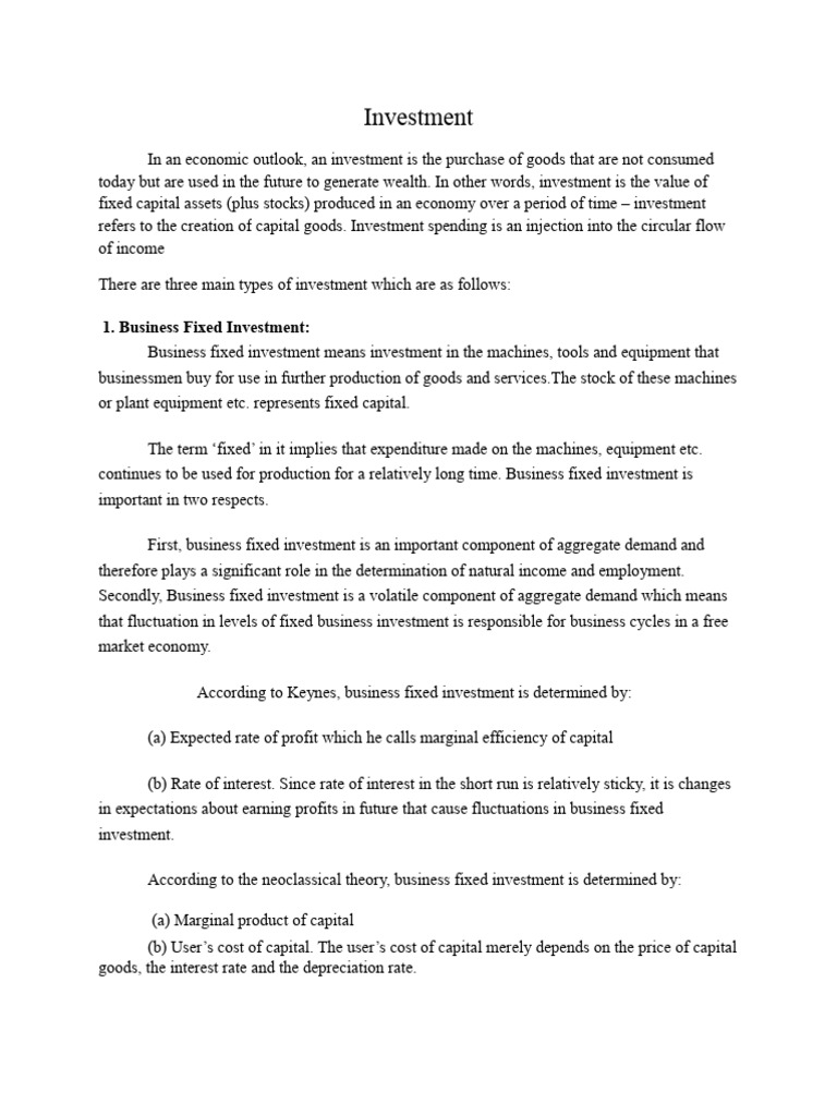 Investment For Macro Economics PDF | PDF | Investing | Capital (Economics)