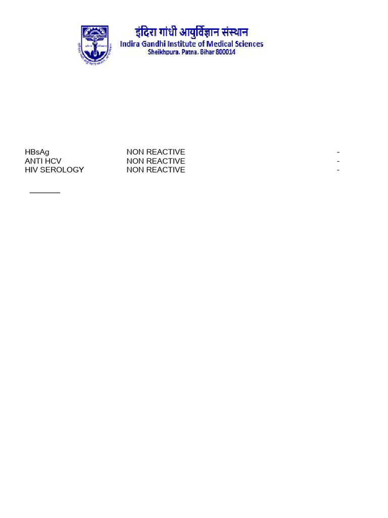 Department of Microbiology: Hbsag Non Reactive - Anti HCV Non Reactive ...