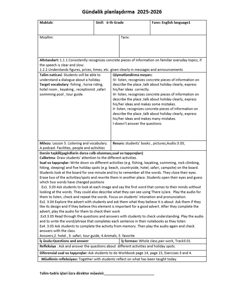 6th Grade English Lesson Plans 2025-2026 | PDF | Question | Vocabulary