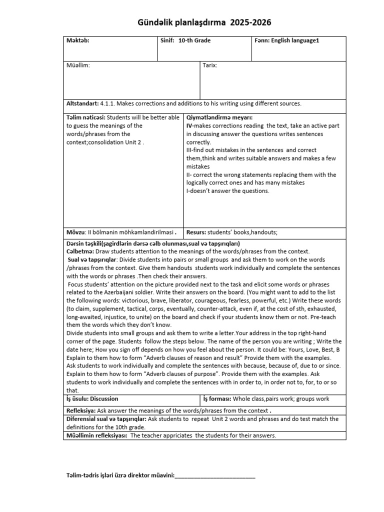 English Language 10th Grade - 24-28 November - Done | PDF | Adverb ...
