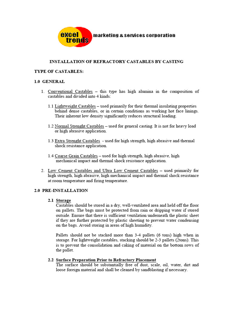 BST Installation of Refractory Castables by Casting..1 | PDF ...