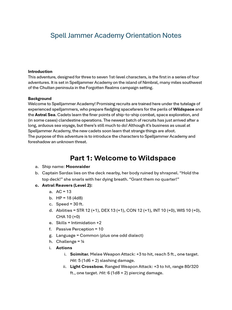 Spell Jammer Academy Orientation Notes Main | PDF | Dungeons & Dragons