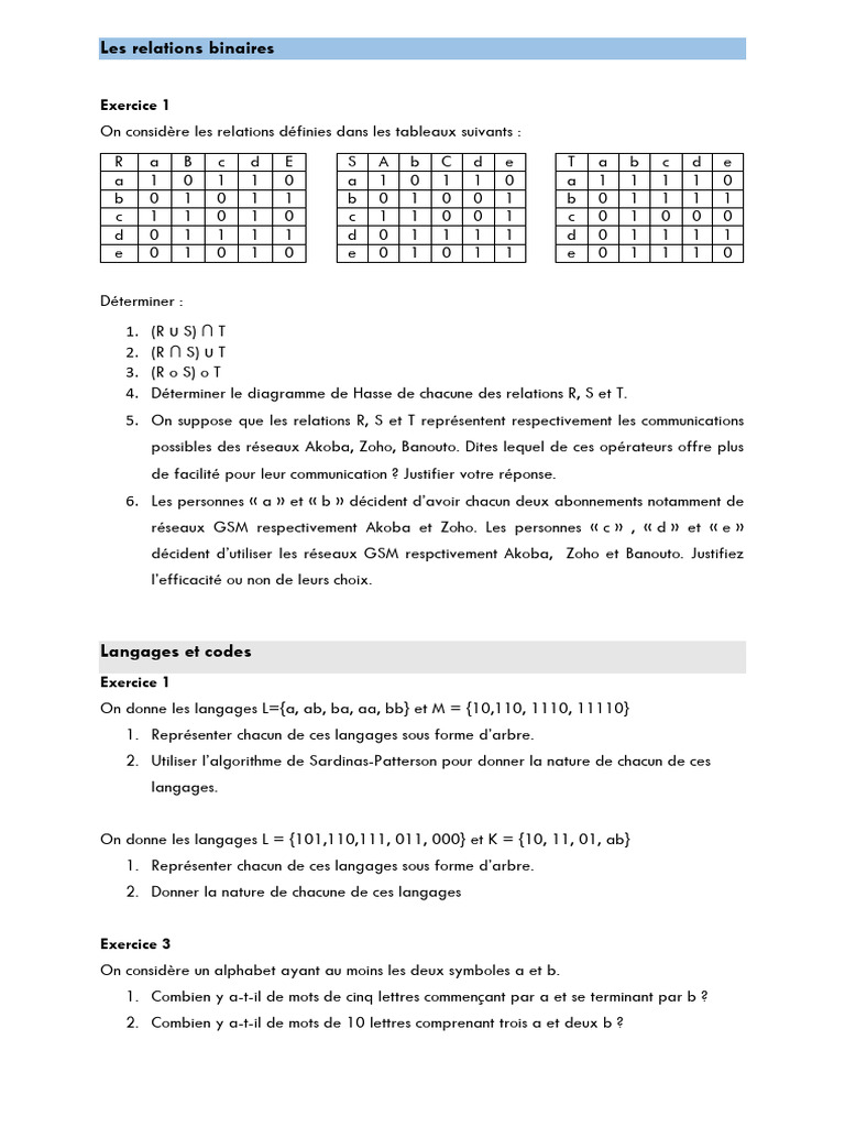 Relations binaires et langages formels | PDF