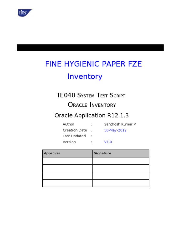 FINE Inventory TE040 Unit Test Scripts V1.0 | PDF | Inventory ...