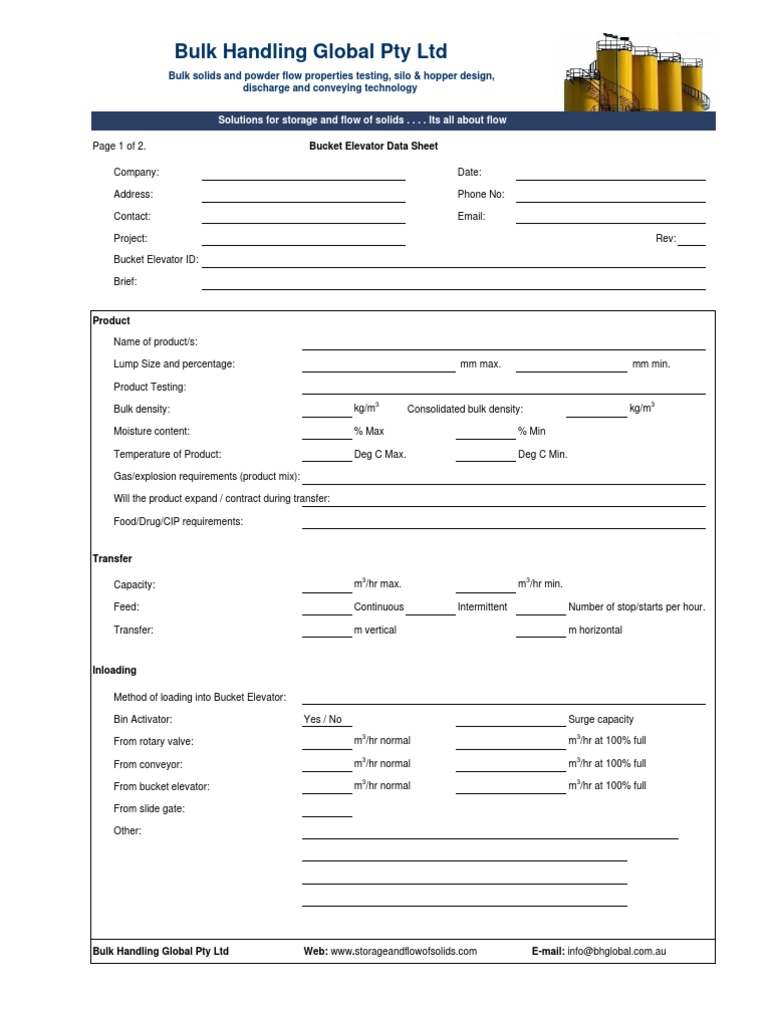 Bucket Elevator Data Sheet Overview | PDF | Computers | Technology ...
