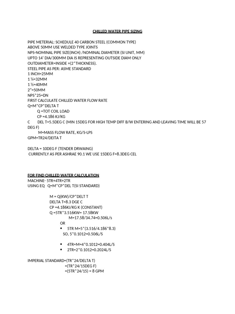 Chilled Water Pipe Sizing | PDF