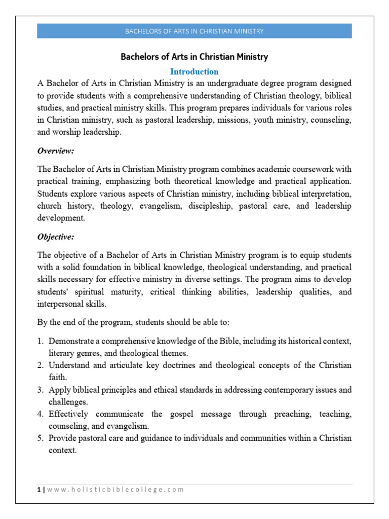 Bachelor of Arts in Christian Ministry | PDF | Trinity | Bible