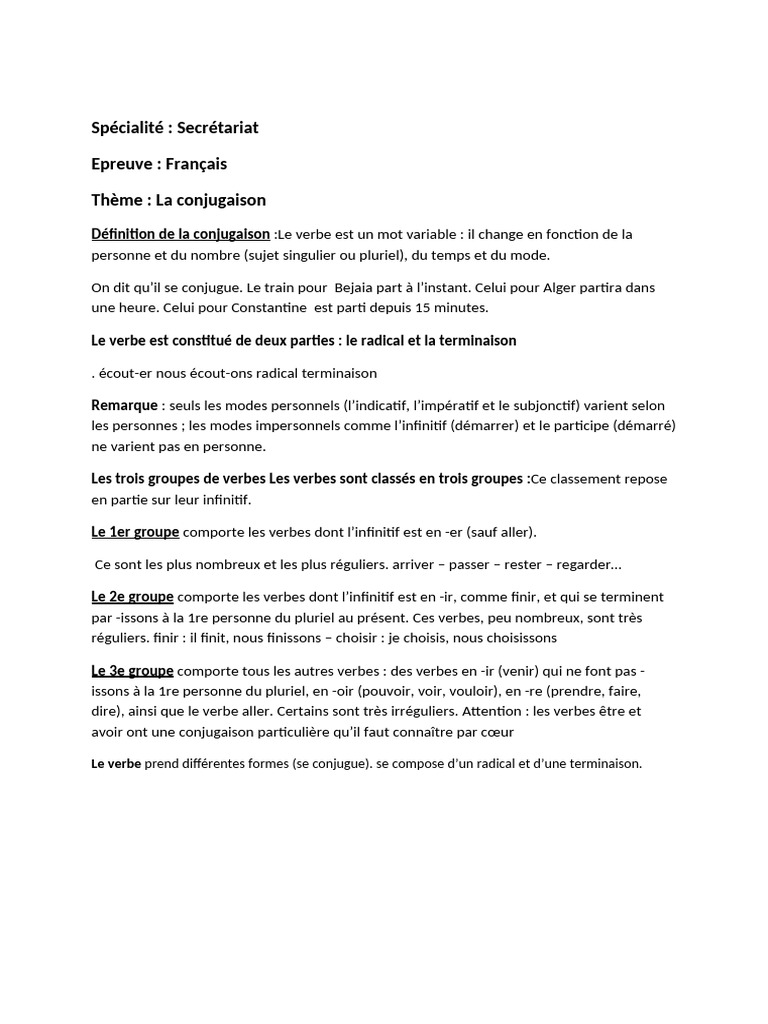 Comprendre la conjugaison des verbes | PDF