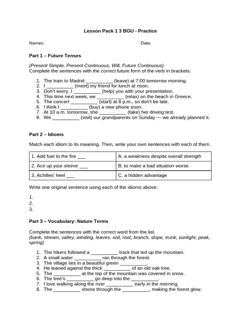 Future Tenses and Vocabulary Practice | PDF