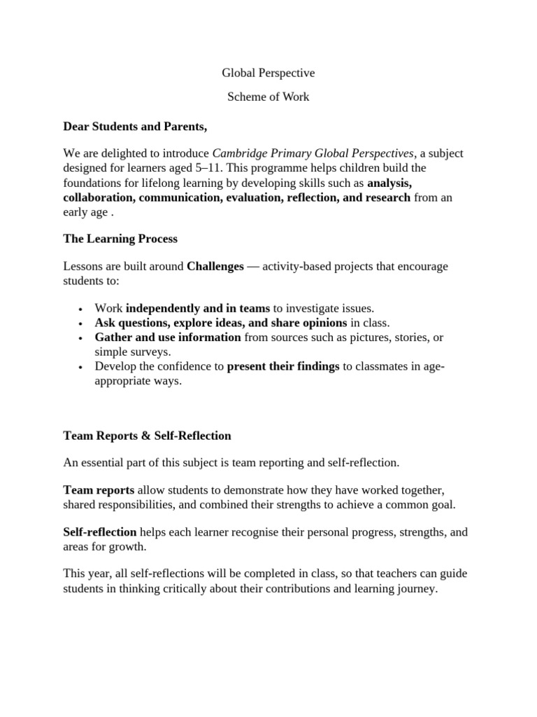 Global Perspective Scheme of Work 4 5 6 7PqFR | PDF