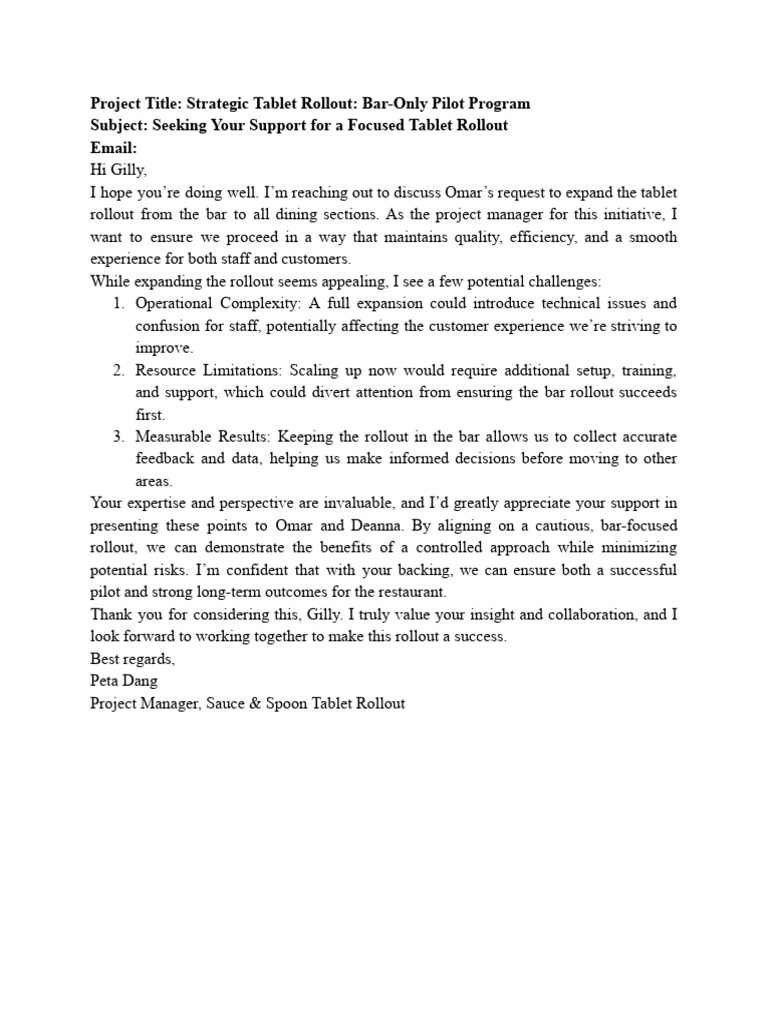(Cousera) Strategic Tablet Rollout - Bar-Only Pilot Program | PDF