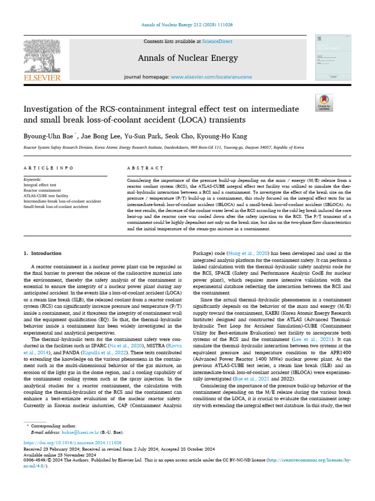 Investigation of the RCS Containment Integral Effect Test on 2025 ...