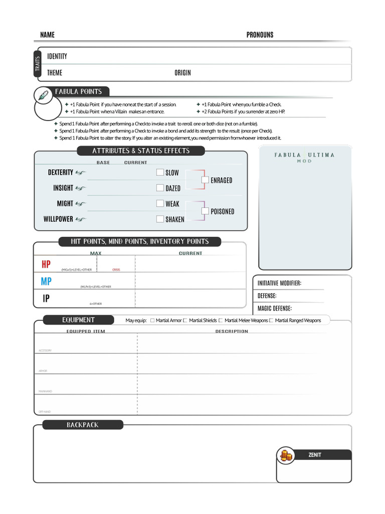 Fabula Ultima Character | PDF