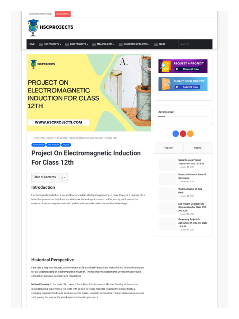 Electromagnetic Induction Project for 12th | PDF | Electromagnetic ...