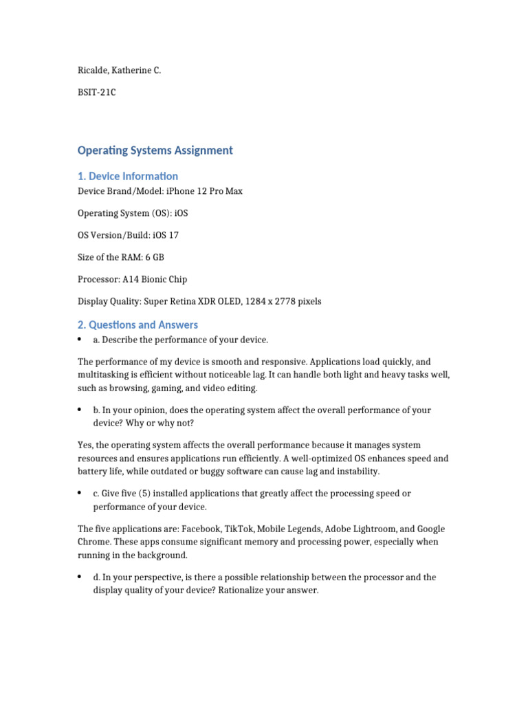 Operating Systems Assignment | PDF | Operating System | Application Software