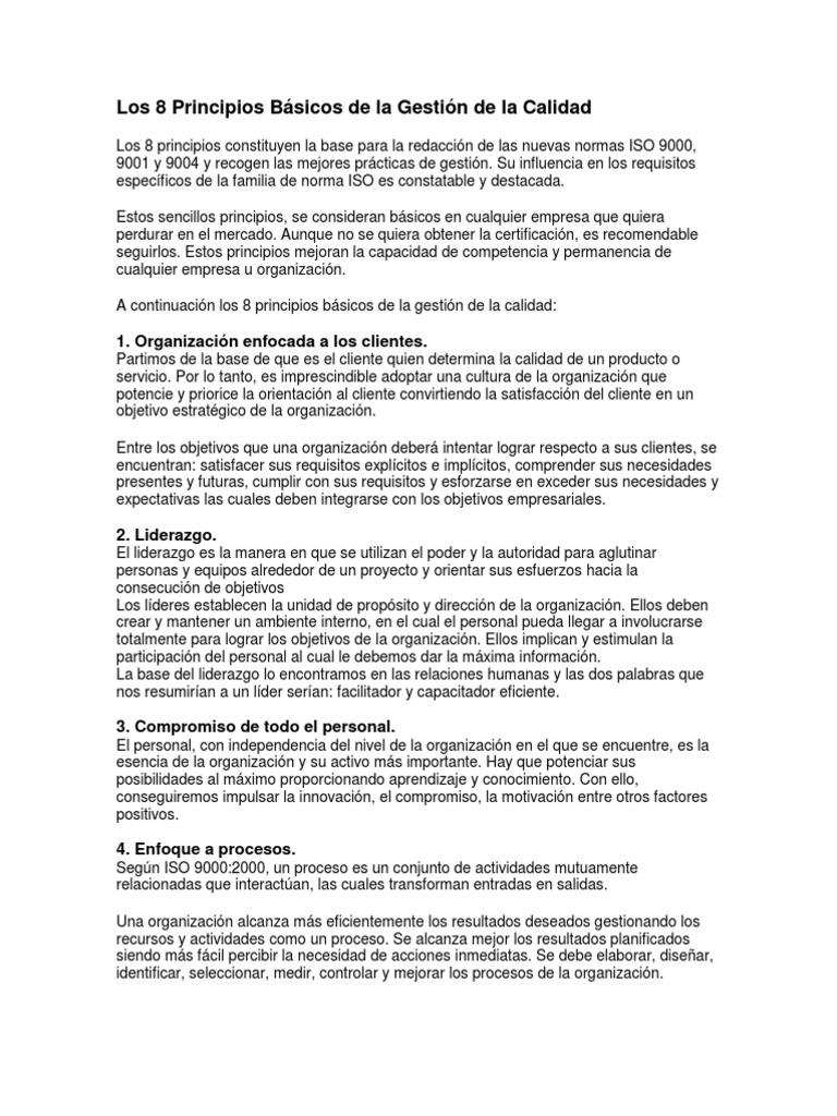8 Principios Básicos de Calidad | PDF | Gestión de la calidad | Calidad ...