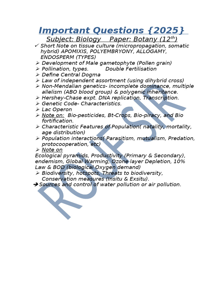 Botany 2025 Imp Ques Ar | PDF
