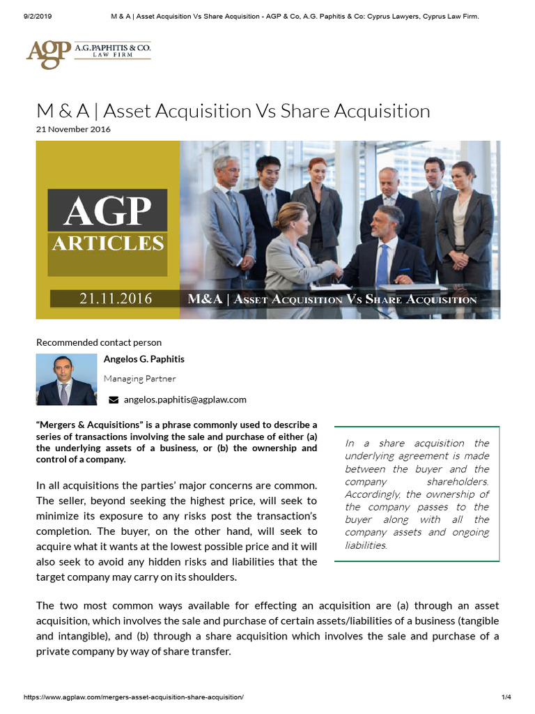 Asset vs Share Acquisition Explained | PDF | Mergers And Acquisitions ...