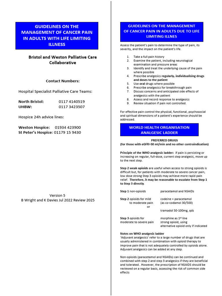 Bristol & Weston Cancer Pain Management Guide | PDF | Opioid | Analgesic