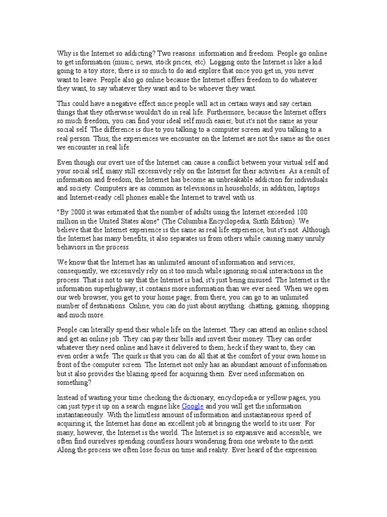 Internet Essay | Online And Offline | Virtual World