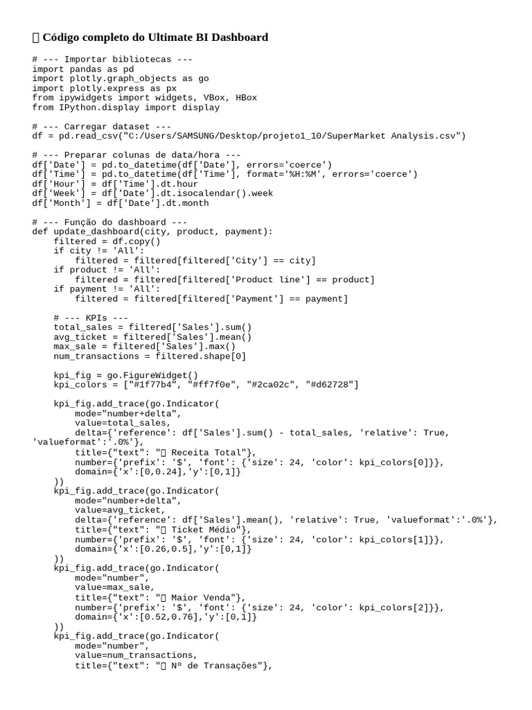 ? Código Completo Do Ultimate BI Dashboard | PDF