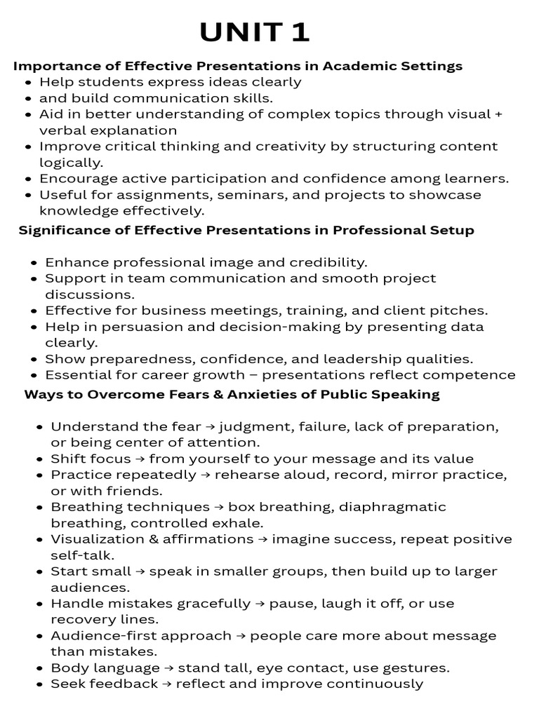 Unit 1: Importance of Effective Presentations in Academic Settings ...