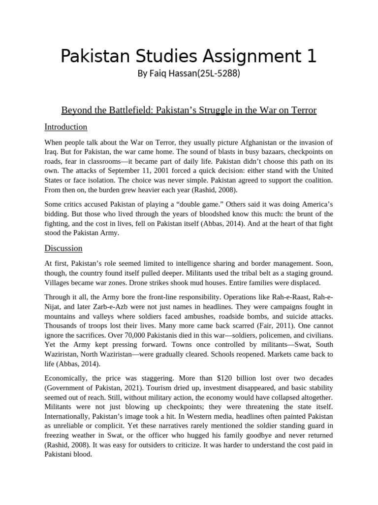 Pakistan Studies Assignment 1 | PDF | War On Terror | Pakistan