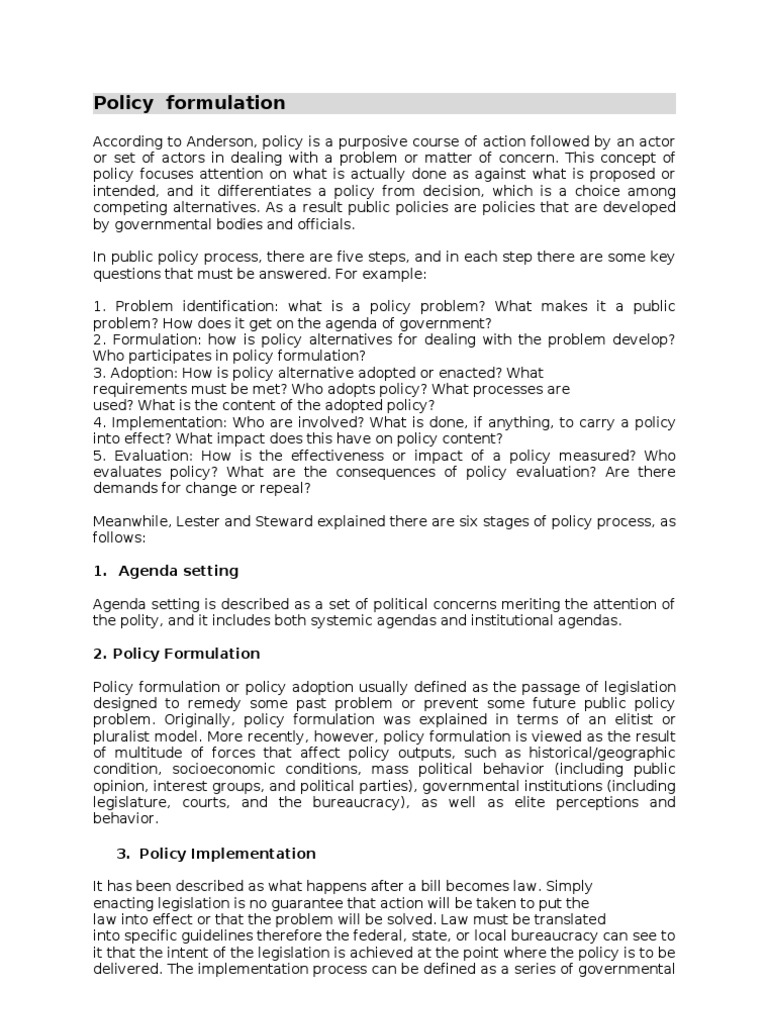 Policy Formulation | Policy | Decision Making