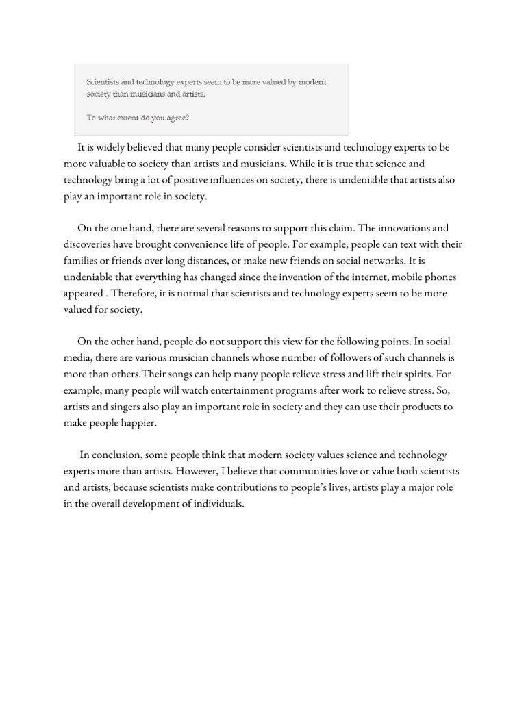 Value of Artists vs. Scientists in Society | PDF