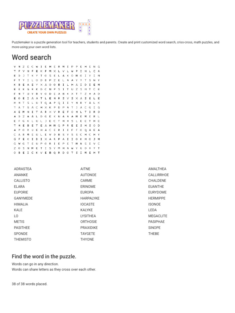 Word Search Puzzle - Discovery Education Puzzlemaker | PDF