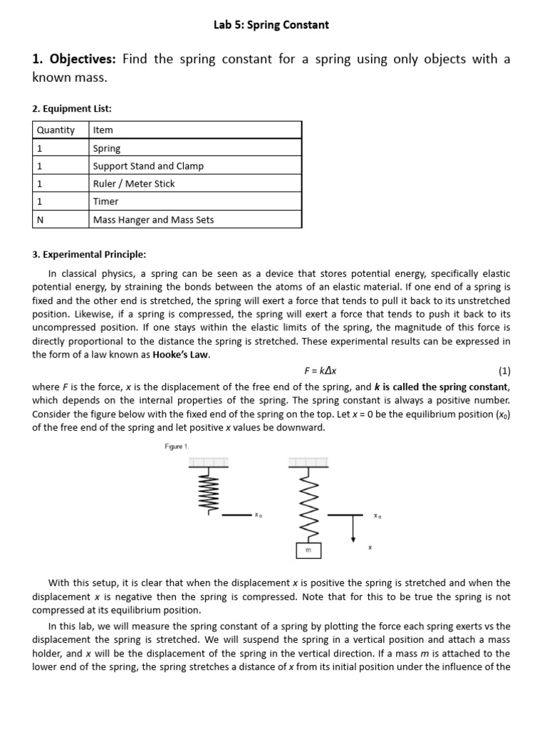 Measure Spring Constant Lab Experiment | PDF | Force | Physical Sciences