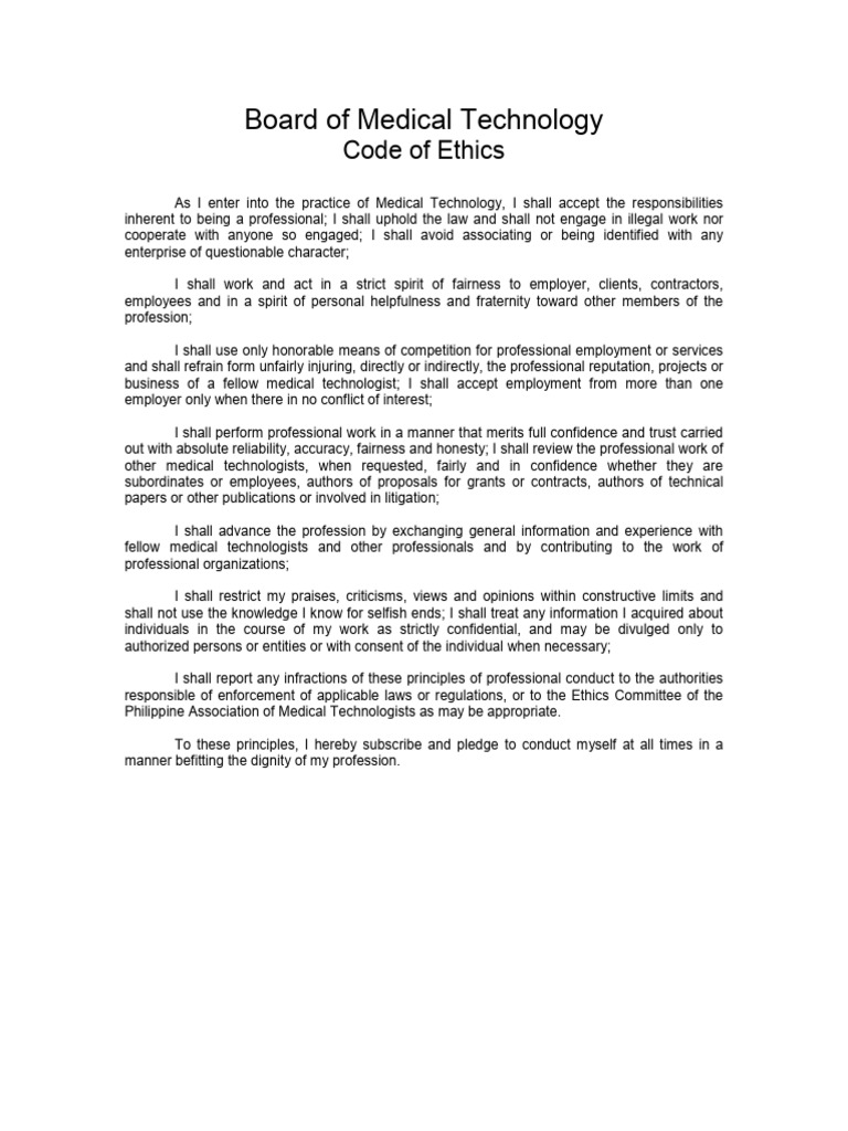 Board of Medical Technology - Code of Ethics_0 | PDF