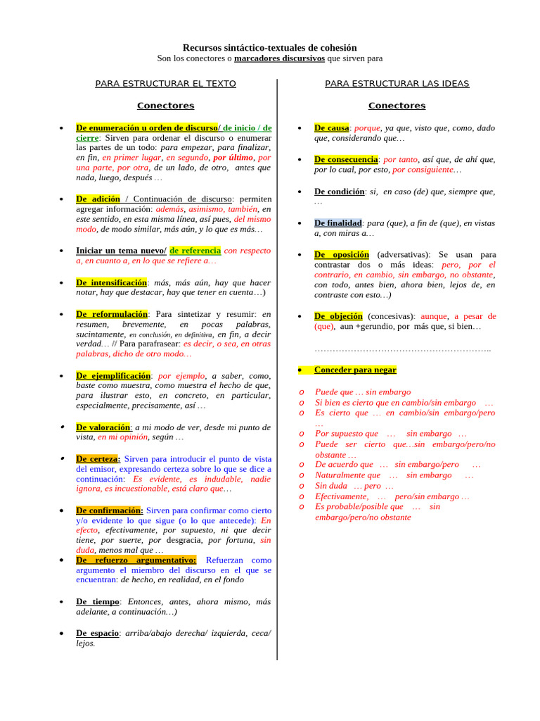 Conectores y marcadores discursivos | PDF