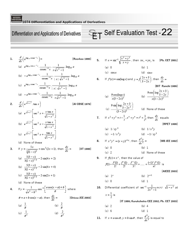 Self Evaluation Test - (Part 5) | PDF | Trigonometric Functions | Tangent