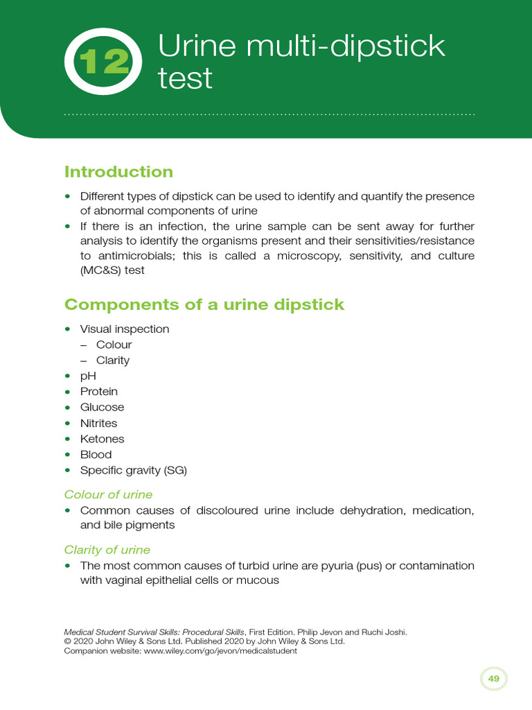 Urine Dipstick Test Guide for Students | PDF | Urinary Tract Infection ...