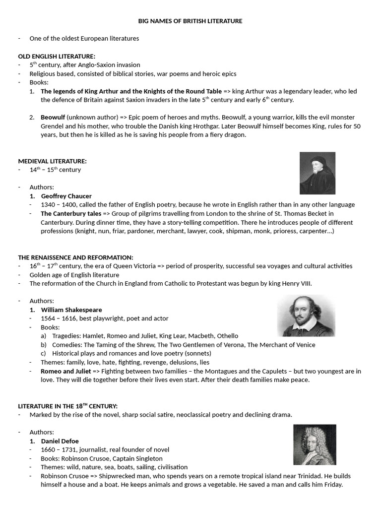 Big Names of British Literature | PDF | Victorian Literature | Beowulf