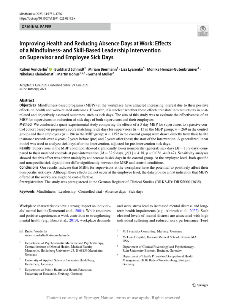 Improving Health and Reducing Absence Days at Work Effects of A ...