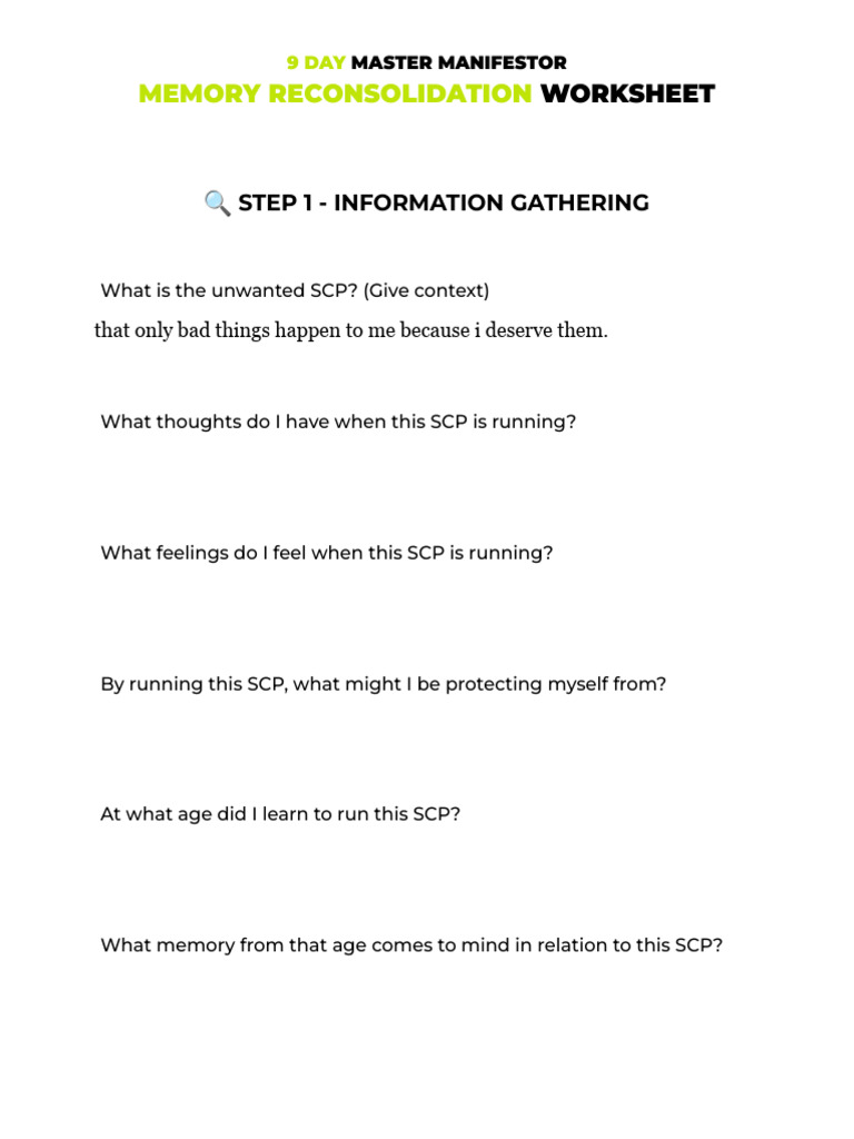 9-Day Manifestor Memory Worksheet | PDF