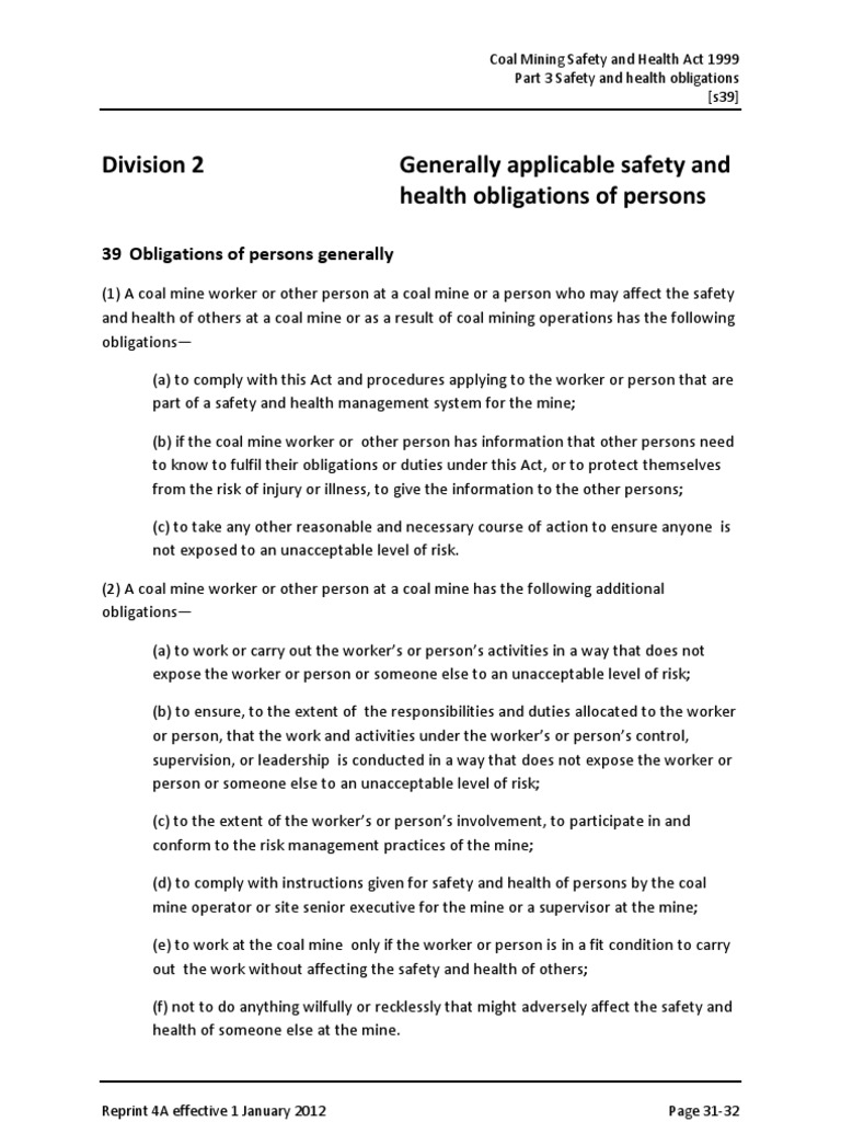 Coal Mining Safety Obligations Explained | PDF