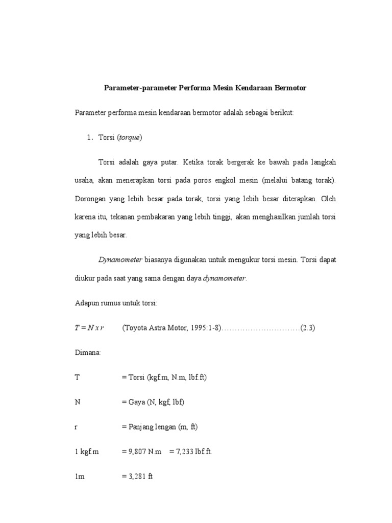 Parameter Performa Mesin | PDF