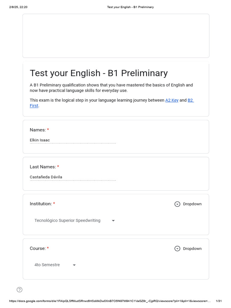 B1 Preliminary English Test Overview | PDF