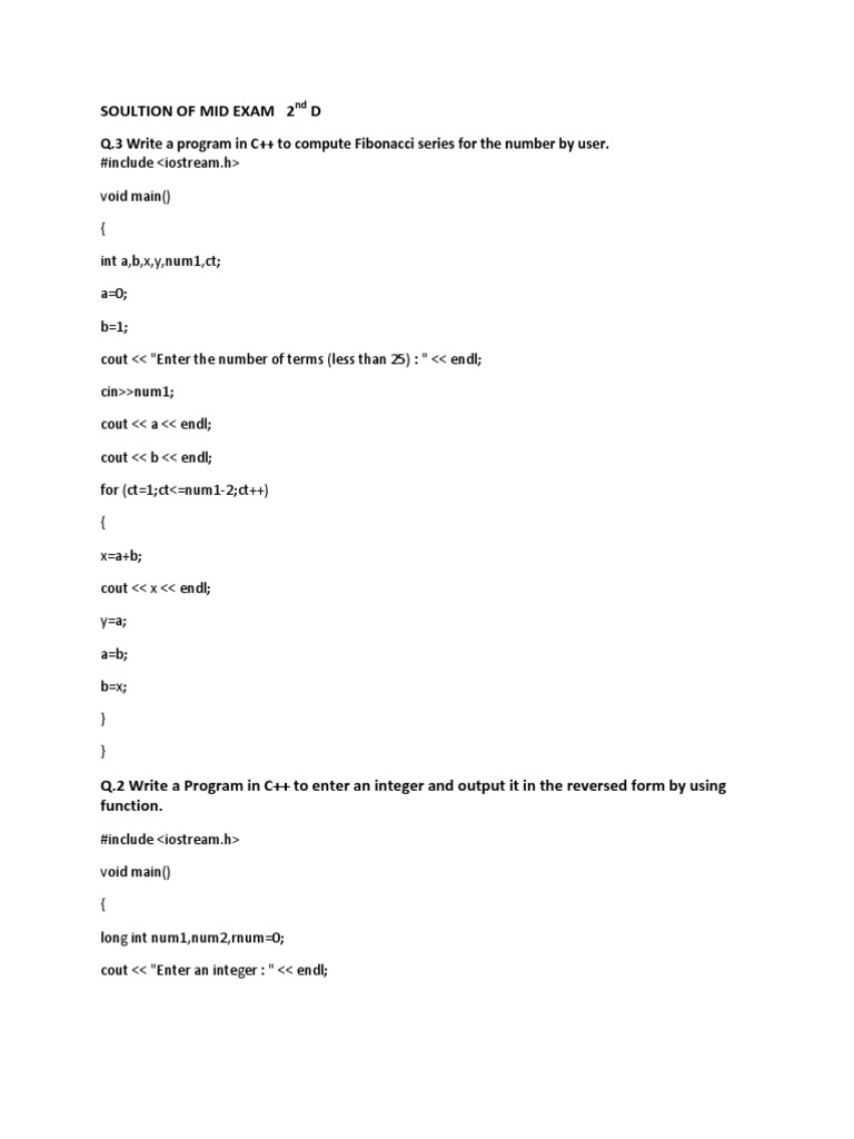 C++ Mid Exam Solutions | PDF | Integer (Computer Science) | Areas Of Computer Science