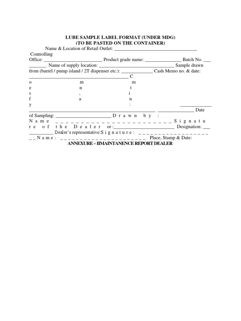 Lube Sample Label Format Guide | PDF | Finance & Money Management