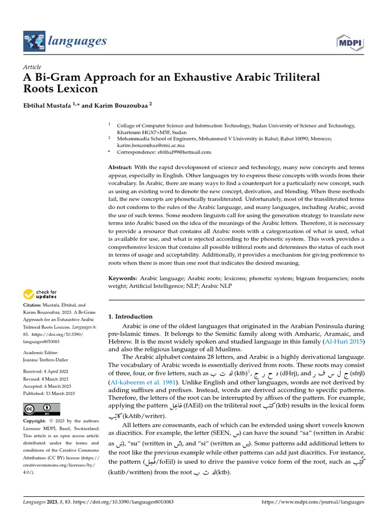 A Bi-Gram Approach For An Exhaustive Arabic Trilit | PDF | Arabic ...