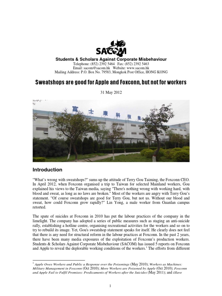 Sweatshops Are Good For Apple and Foxconn, But Not For Workers | PDF ...