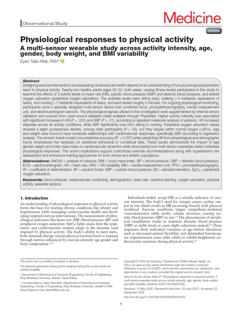 Physiological Responses to Exercise Study | PDF | Blood Pressure ...