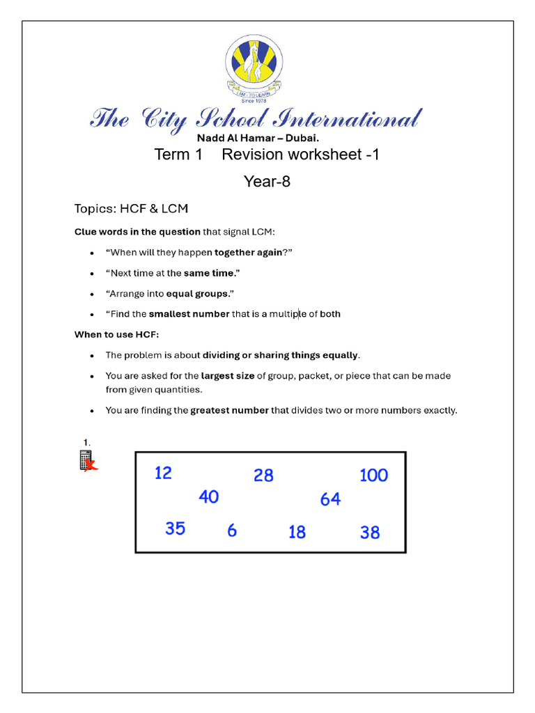 YR8 Math Term1 Revision Worksheet1 | PDF